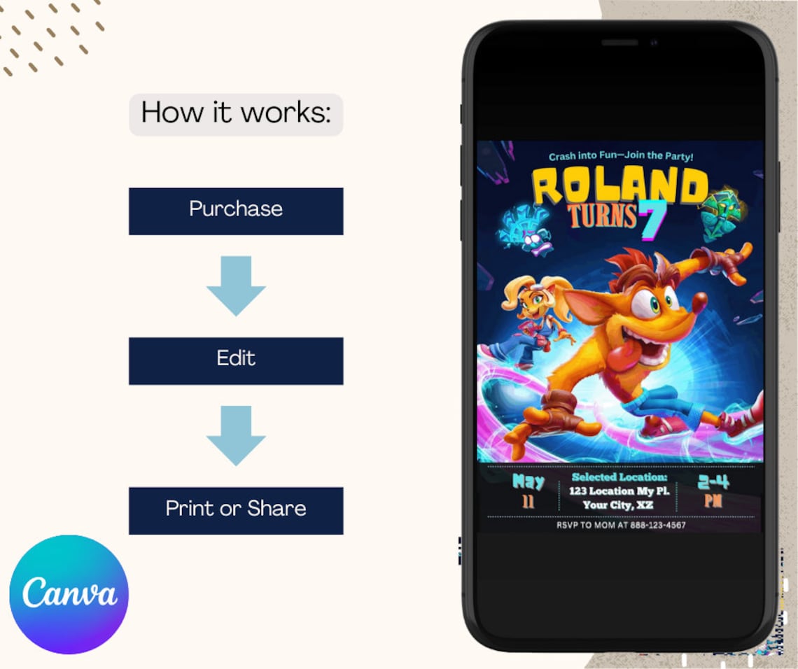 Crash Bandicoot Birthday Invitation, Crash Bandicoot Party, Kids Invite ...