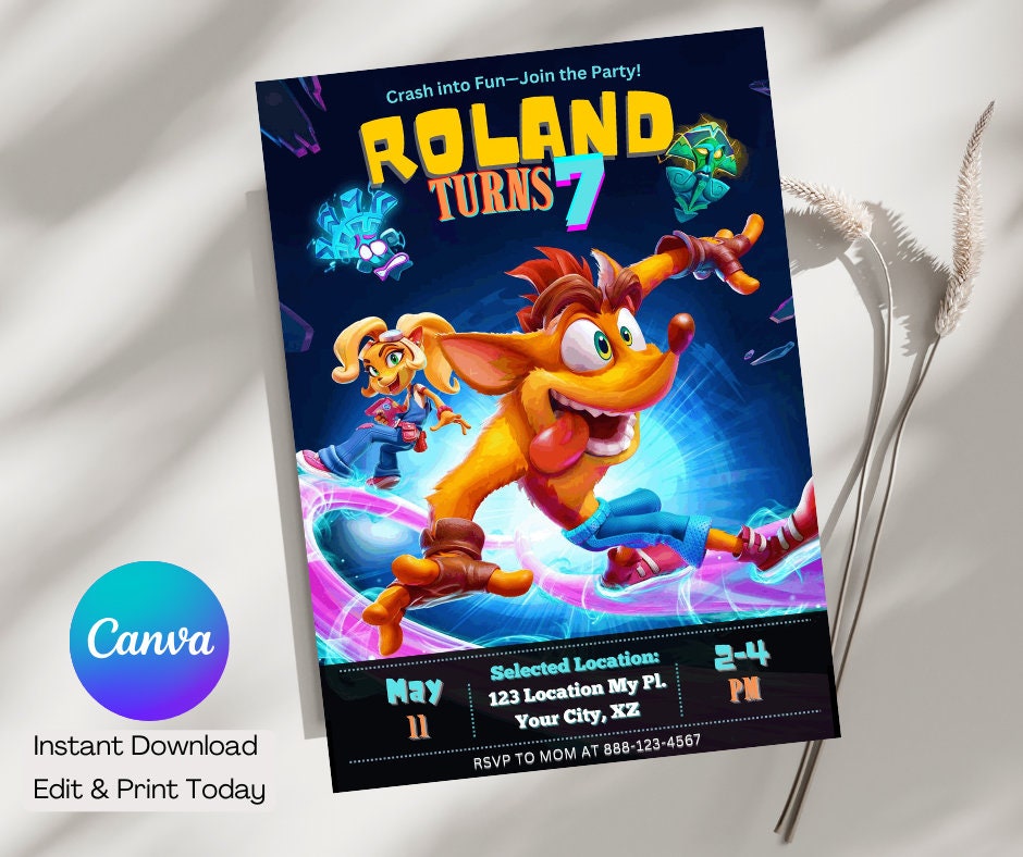 Crash Bandicoot Birthday Invitation, Crash Bandicoot Party, Kids Invite ...