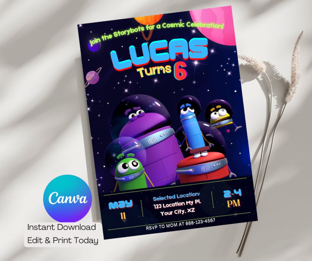 Storybots Birthday Invitation, Storybots Party, Kids Invite, Space ...