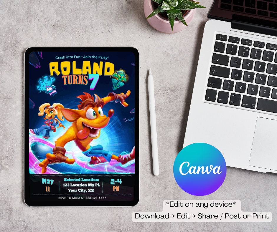 Crash Bandicoot Birthday Invitation, Crash Bandicoot Party, Kids Invite ...