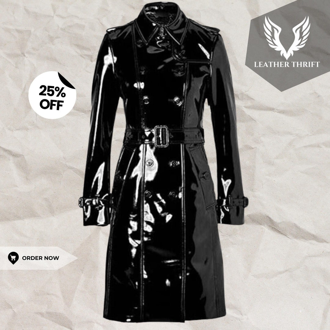 Handmade Women's Black PVC Vinyl Trench Coat - Waterproof & Lightweight ...