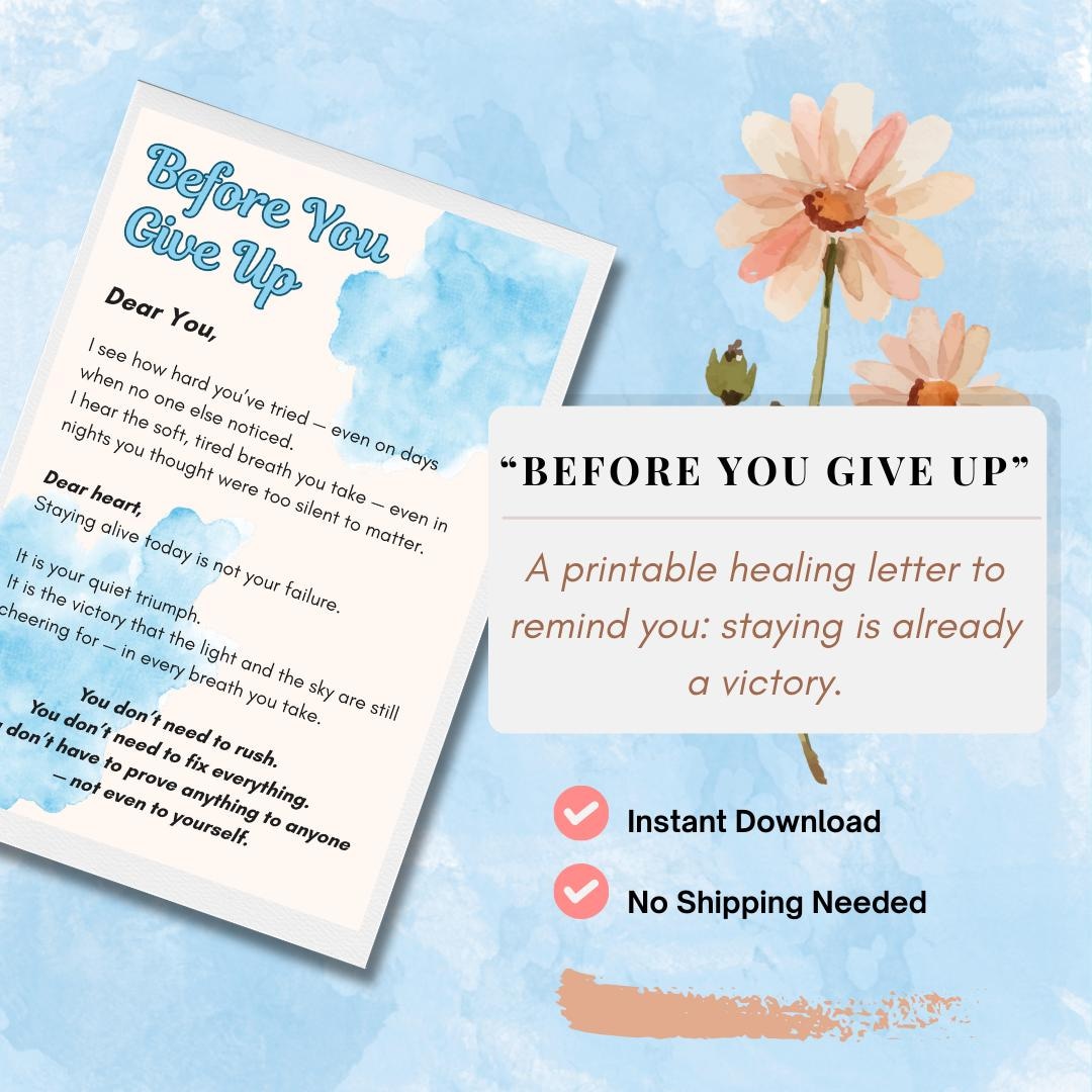 Before You Give up – Printable Healing Letter for Depression, Sadness ...