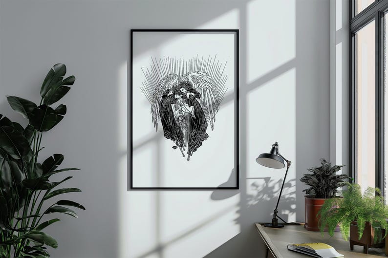 Vintage Angels Black and White Digital Art Print File | Angels Ink ...