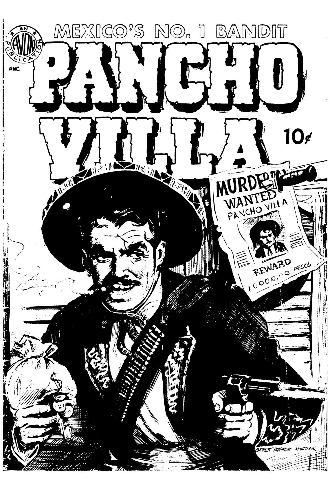 Vintage Pancho Villa Comic Book Pop Art Style Black and White Digital ...