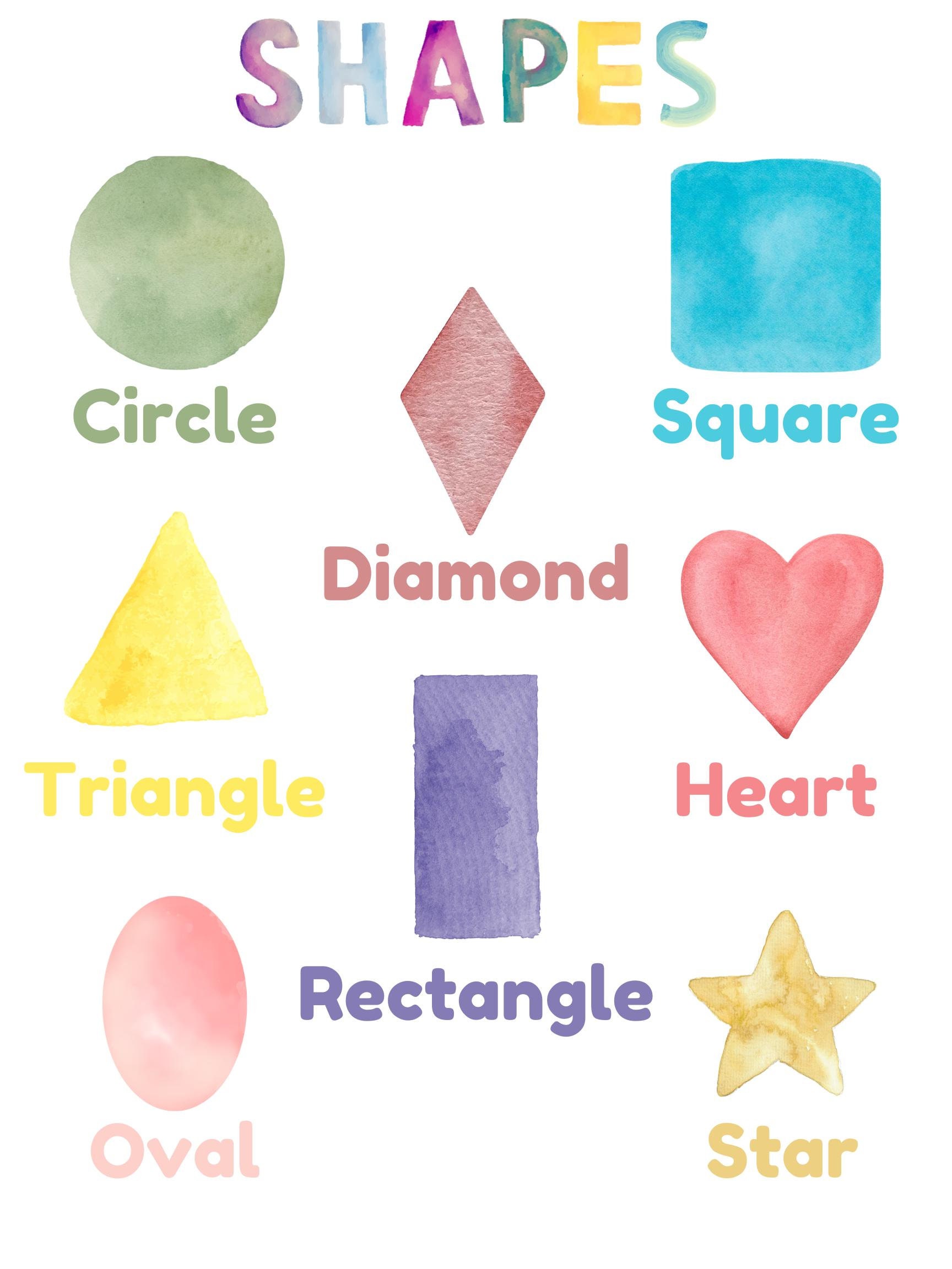 Watercolor Shapes Poster Preschool Homeschool Shapes Watercolor Wall ...