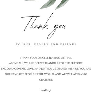 Thank You Cards Template | Wedding Table Placement Thank You Card ...