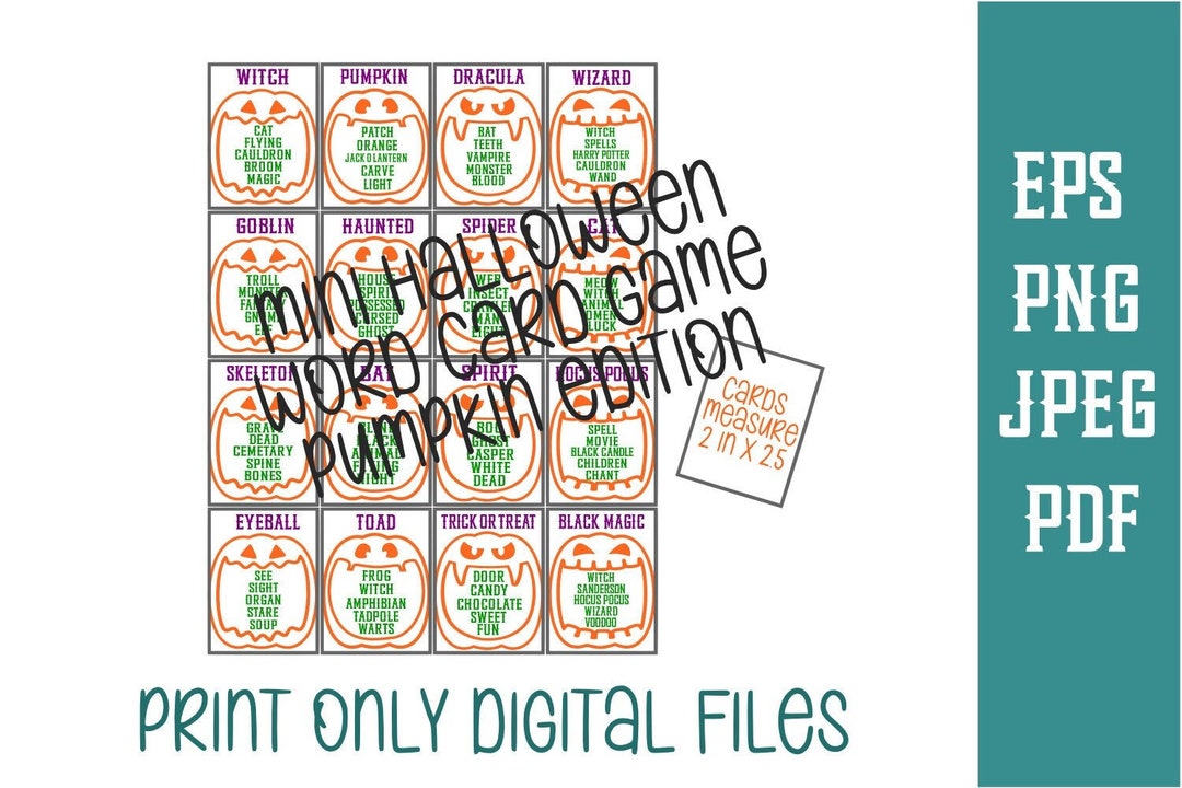 Printable Halloween Card Game Pumpkin Mini Version PNG EPS Jgg PDF - Etsy