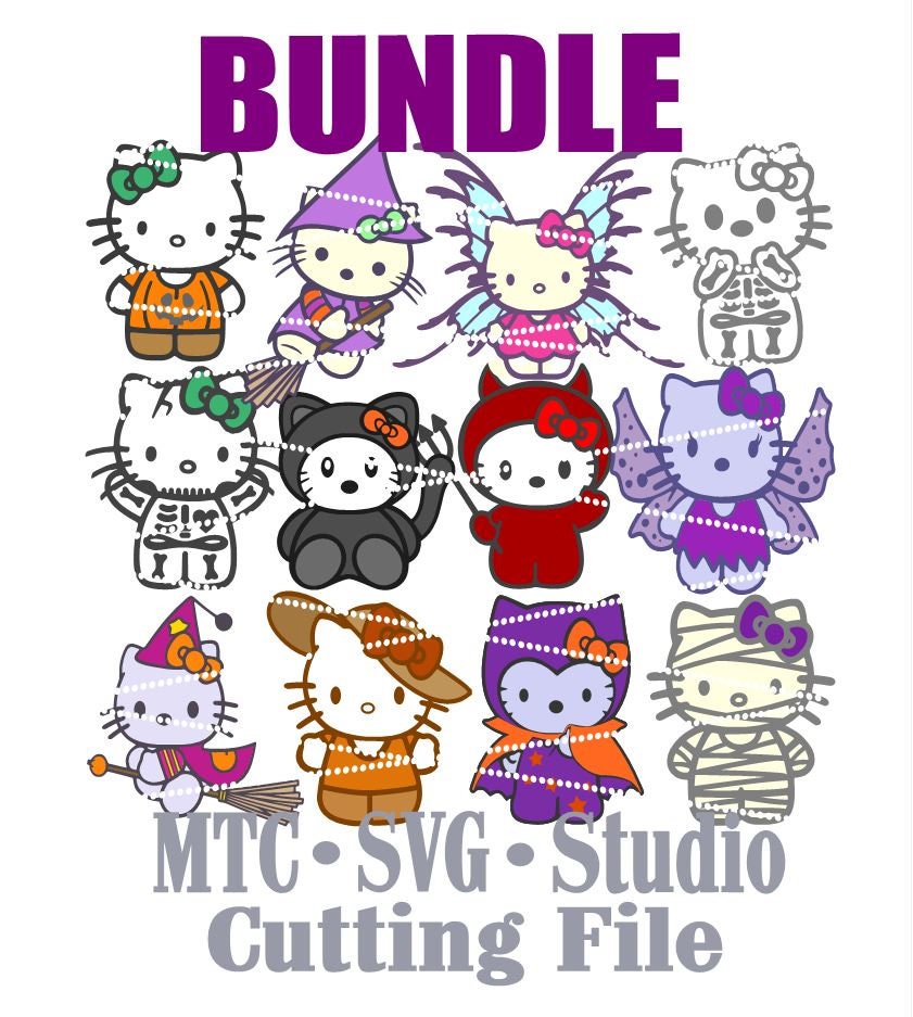 SVG Cut File Hello Kitty Halloween Autumn Bundle of 12 | Etsy