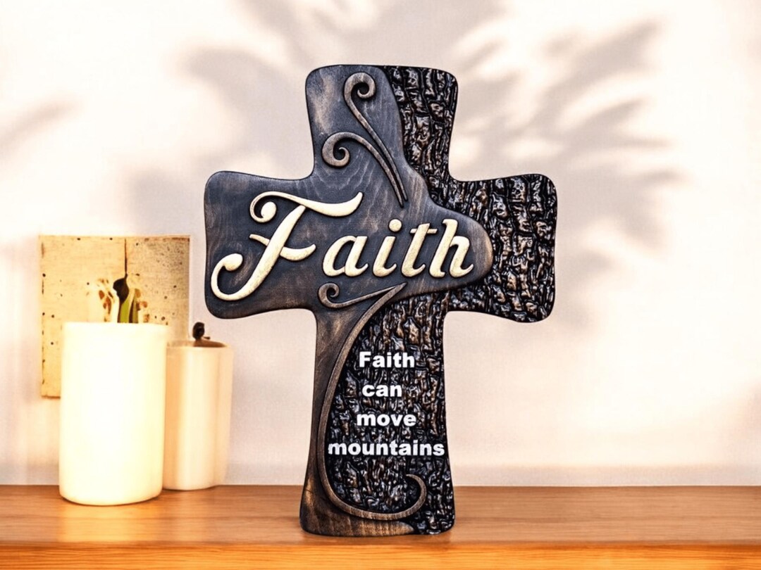 Hand-carved Beech Wood Faith Cross - Timeless Christian Wall Hanging ...