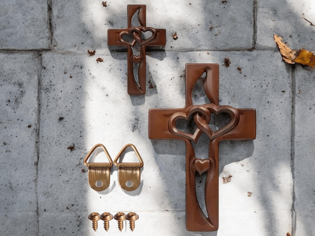 Hand Carved Intertwined Heart Wood Cross Wedding Gift for Couples, God ...