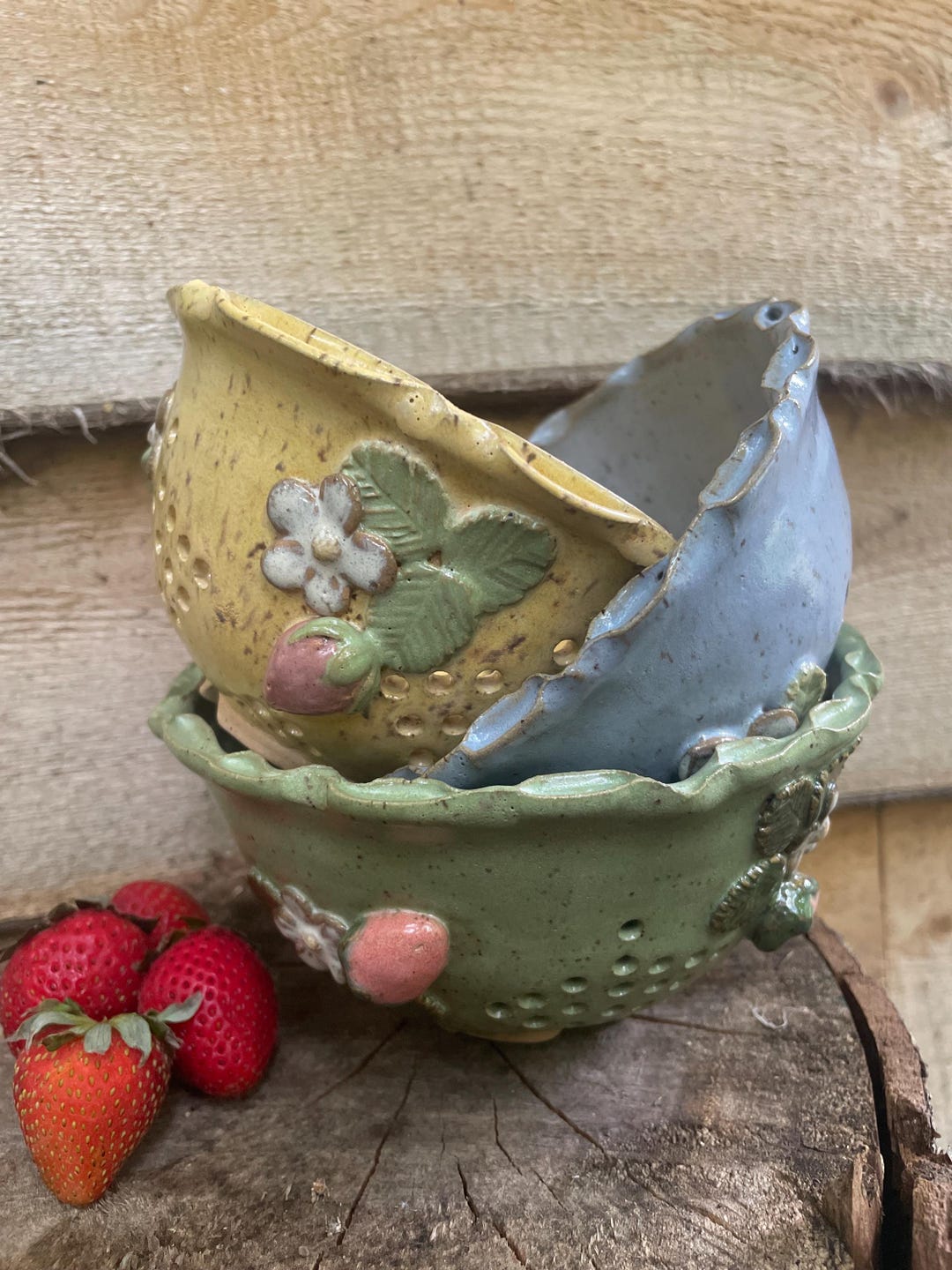Berry Bowl Pottery Ceramic Strawberries Strawberry Blueberry Raspberry ...