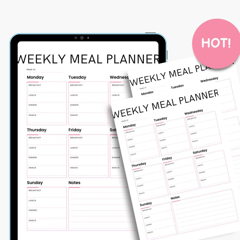 Weekly Meal Planner: 7-day Menu Template (digital Download) - Etsy
