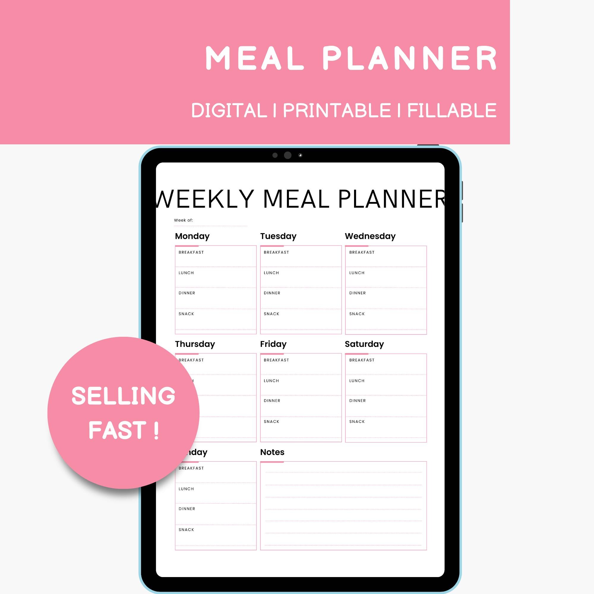 Weekly Meal Planner: 7-day Menu Template (digital Download) - Etsy