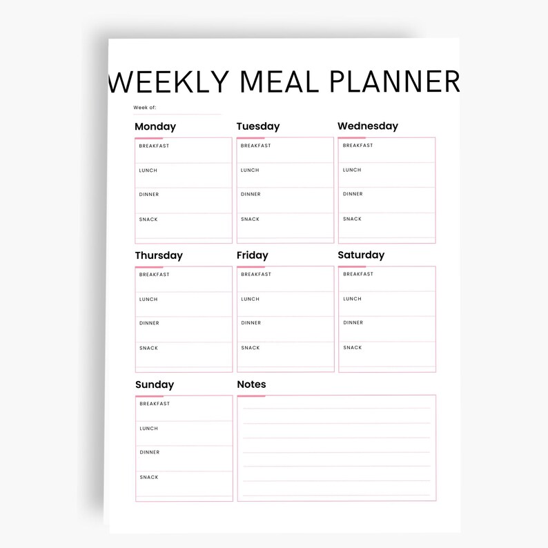 Weekly Meal Planner: 7-day Menu Template (digital Download) - Etsy