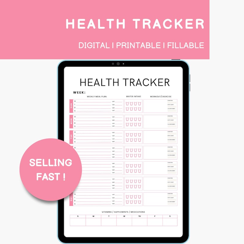 HEALTH TRACKER PRINTABLE, Wellness Planner, Weekly Meal Plan, Water ...