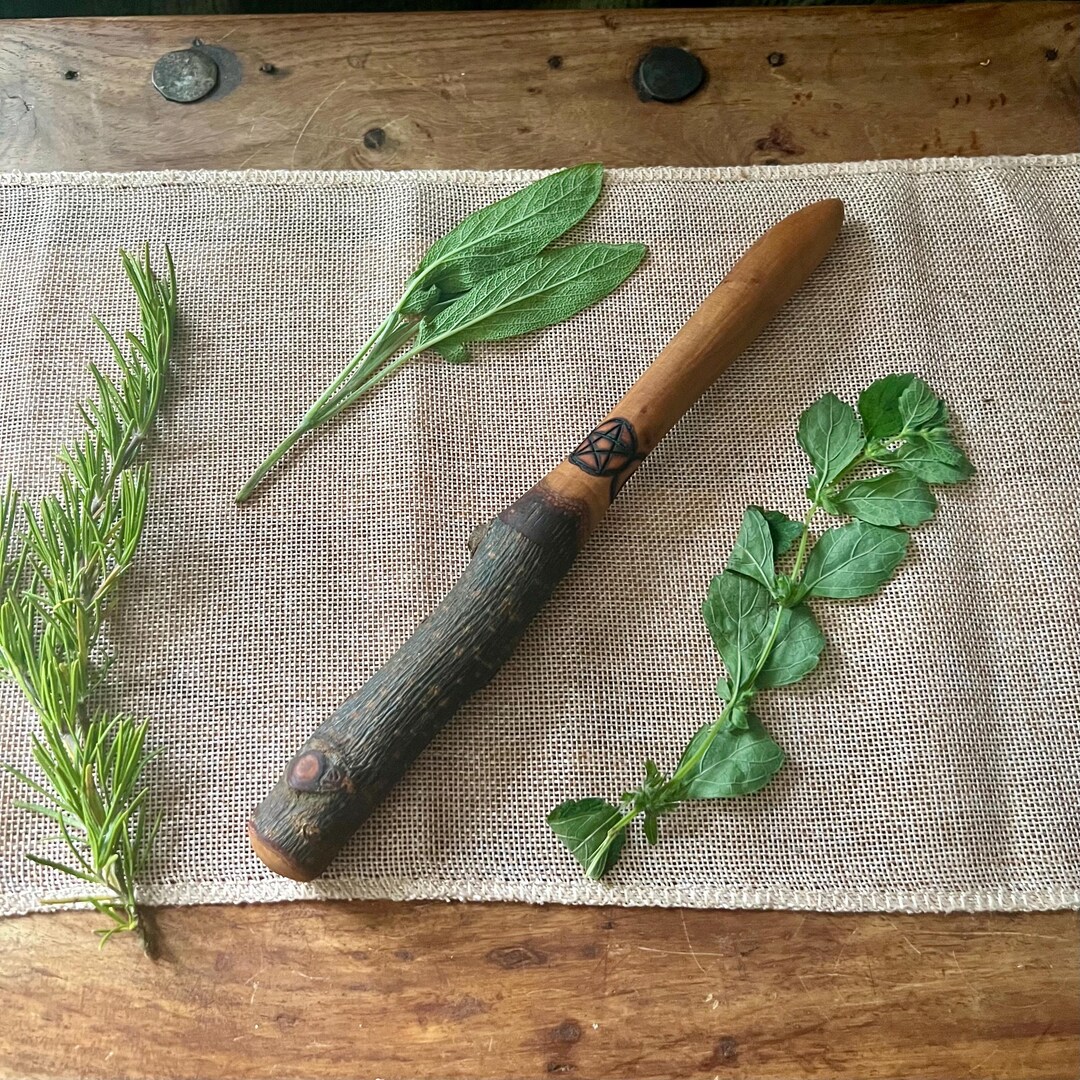 Wooden Triple Moon Witches Wand. Hand Carved. Hand Burned. Pear Wood ...