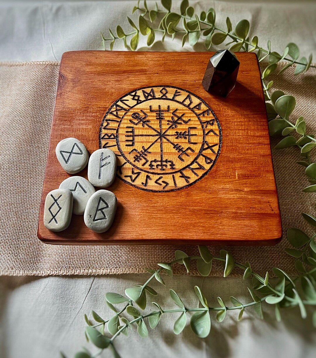 Wooden Vegvisir Rune Casting Altar Table. Wooden Altar. Decor Shelf ...
