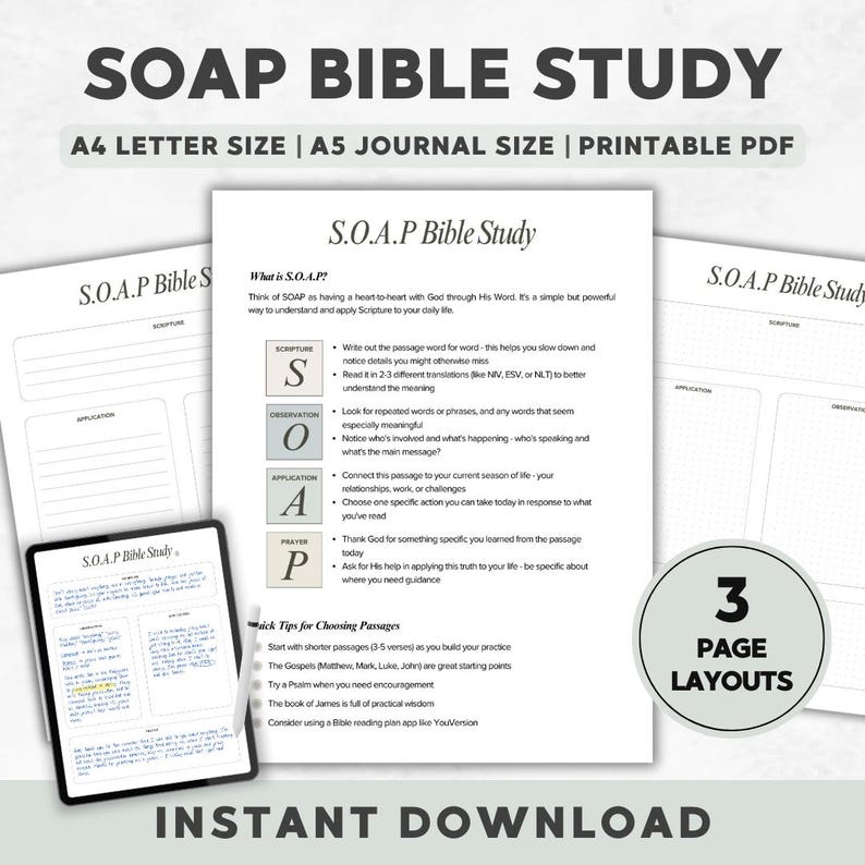 SOAP Bible Study Printable Guide for Beginners | Digital Worksheet ...