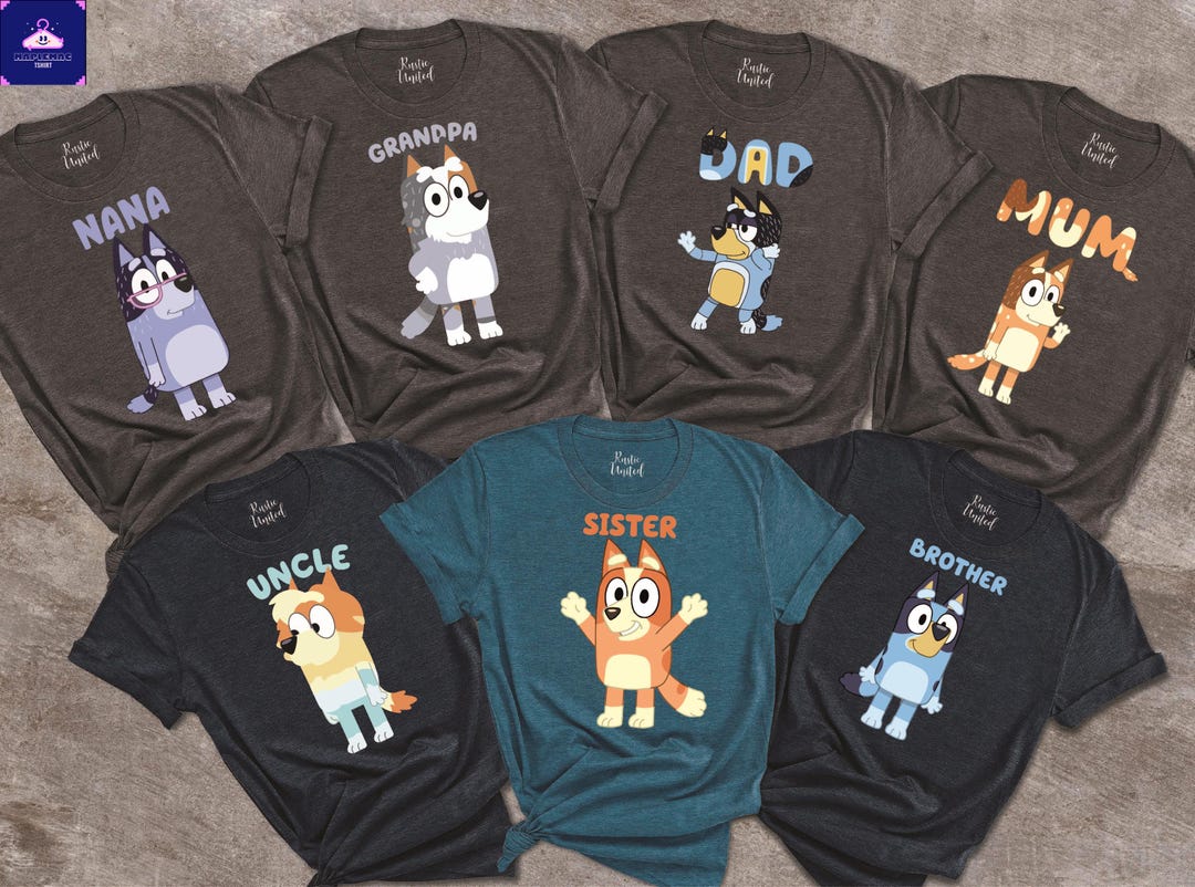 Custom Bluey Bingo Tshirts,bluey Mom Dad Family Matching Tees ...