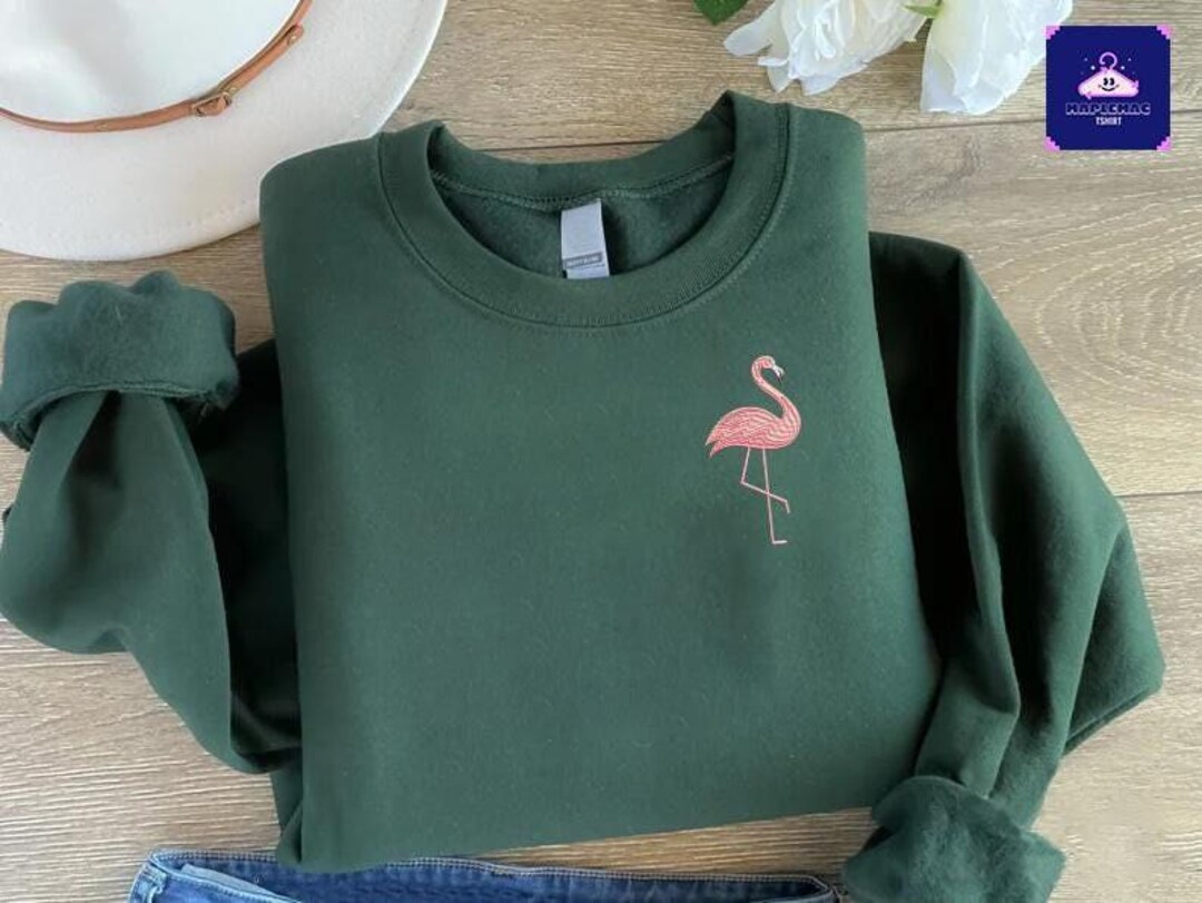 Flamingo Embroidered Sweatshirt,flamingo Pocket Sweatshirt,embroidery ...