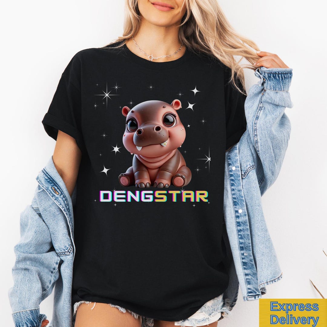 Moo Deng Star Hippo Cosmic Cutie T-shirt for Fun Lovers, a Cute Baby ...