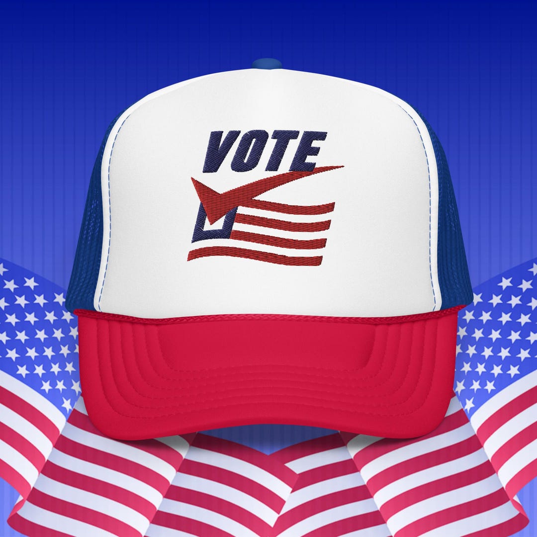 Vote Check Mark Trucker Caps Hat Red/blue Thread Election Hat Foam ...