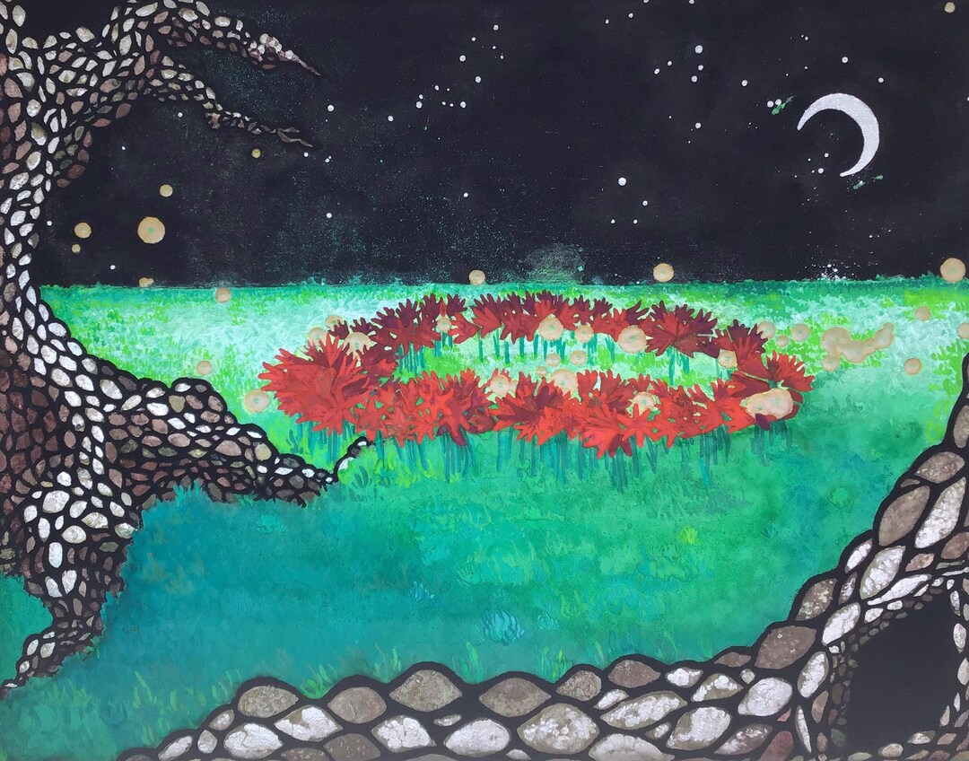 Original Glow in Dark Watercolor Firefly & Lilly Stretched Canvas ...