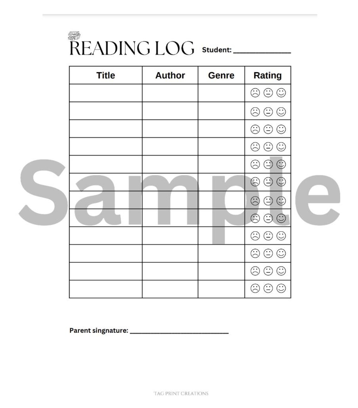Student Reading Log Printable, Reading Tracker, 12 Books to Read, Books ...