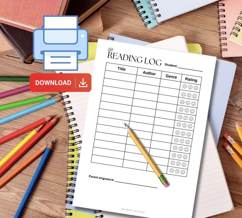 Student Reading Log Printable, Reading Tracker, 12 Books to Read, Books ...