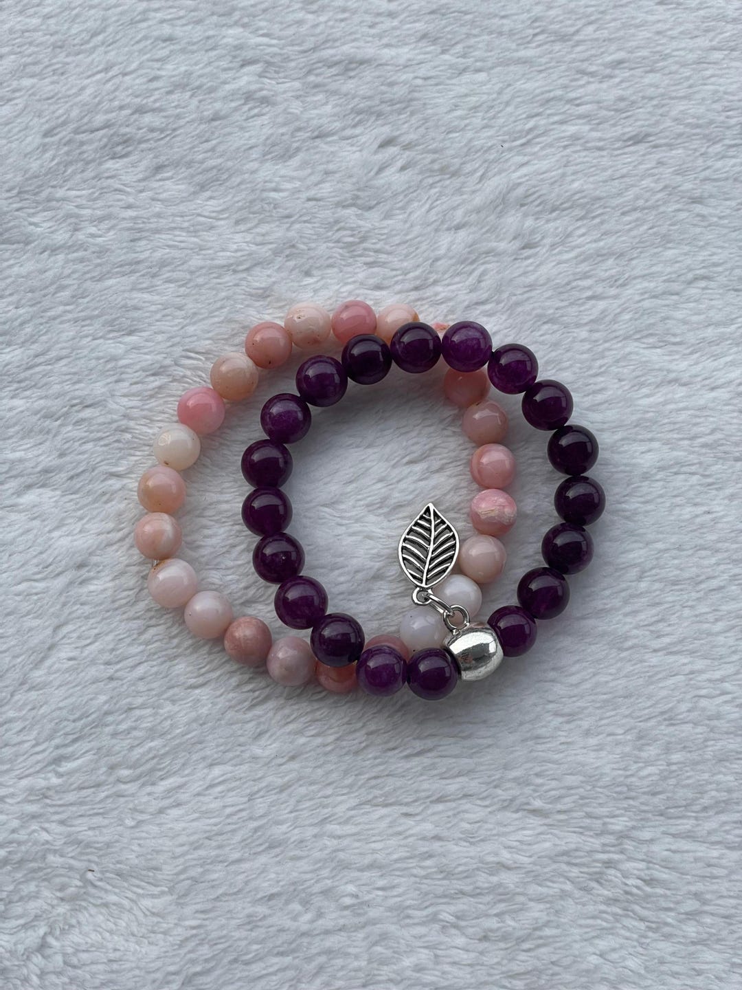 Pink Opal and Amethyst Partner Bracelets for Couples / Best Friends - Etsy