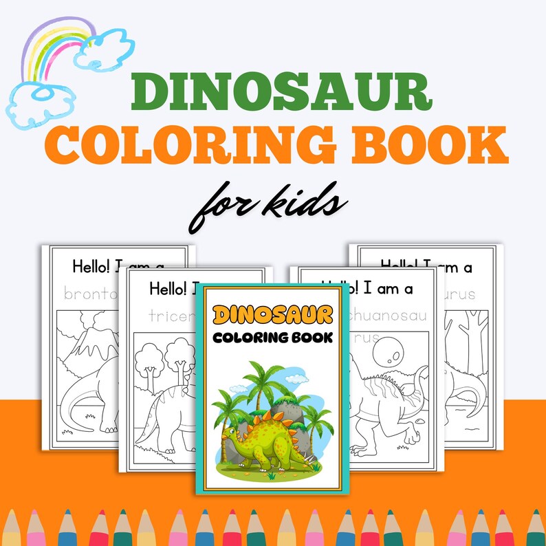 Dinosaurs Coloring Workbook for Kids, Printable Dinosaurs Coloring ...