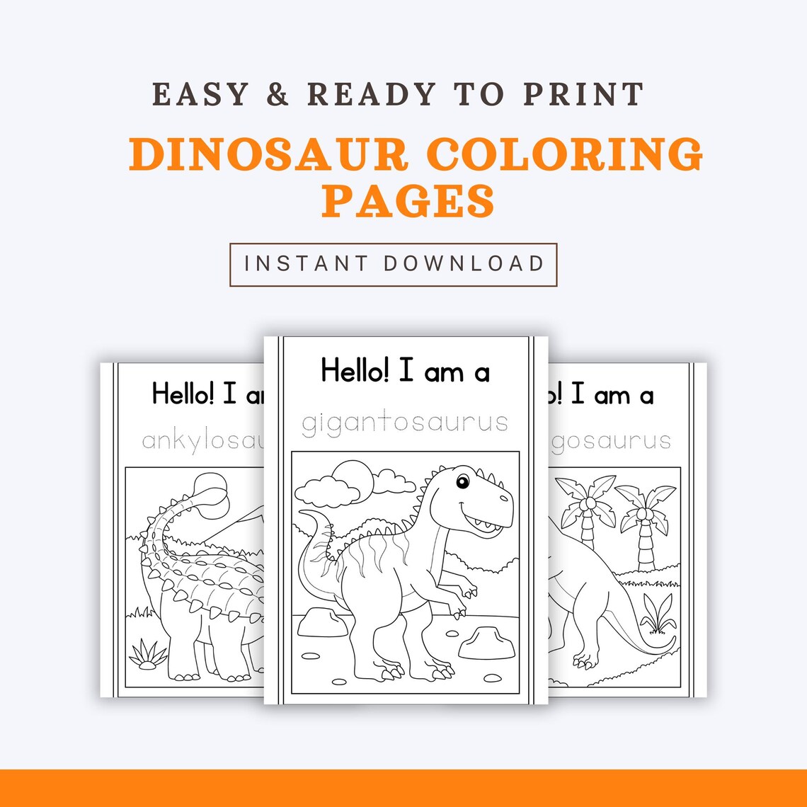 Dinosaurs Coloring Workbook for Kids, Printable Dinosaurs Coloring ...