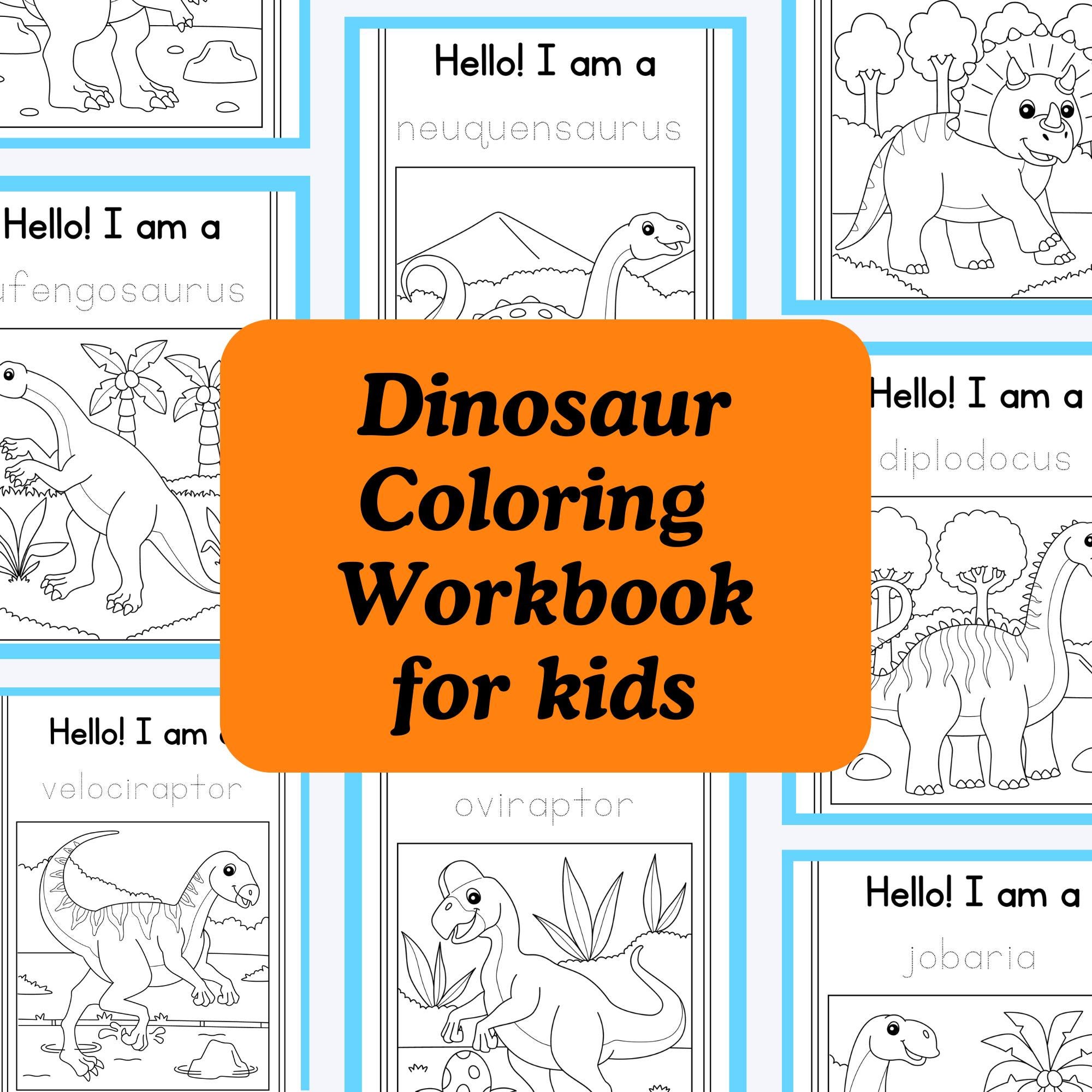Dinosaurs Coloring Workbook for Kids, Printable Dinosaurs Coloring ...
