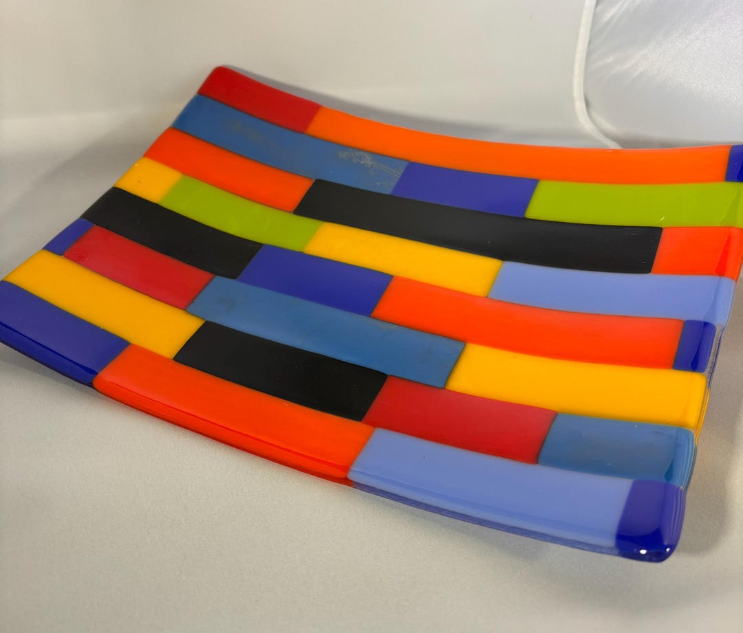 Colorful Platter - Hand Fused Bullseye Glass - FOOD SAFE - Etsy