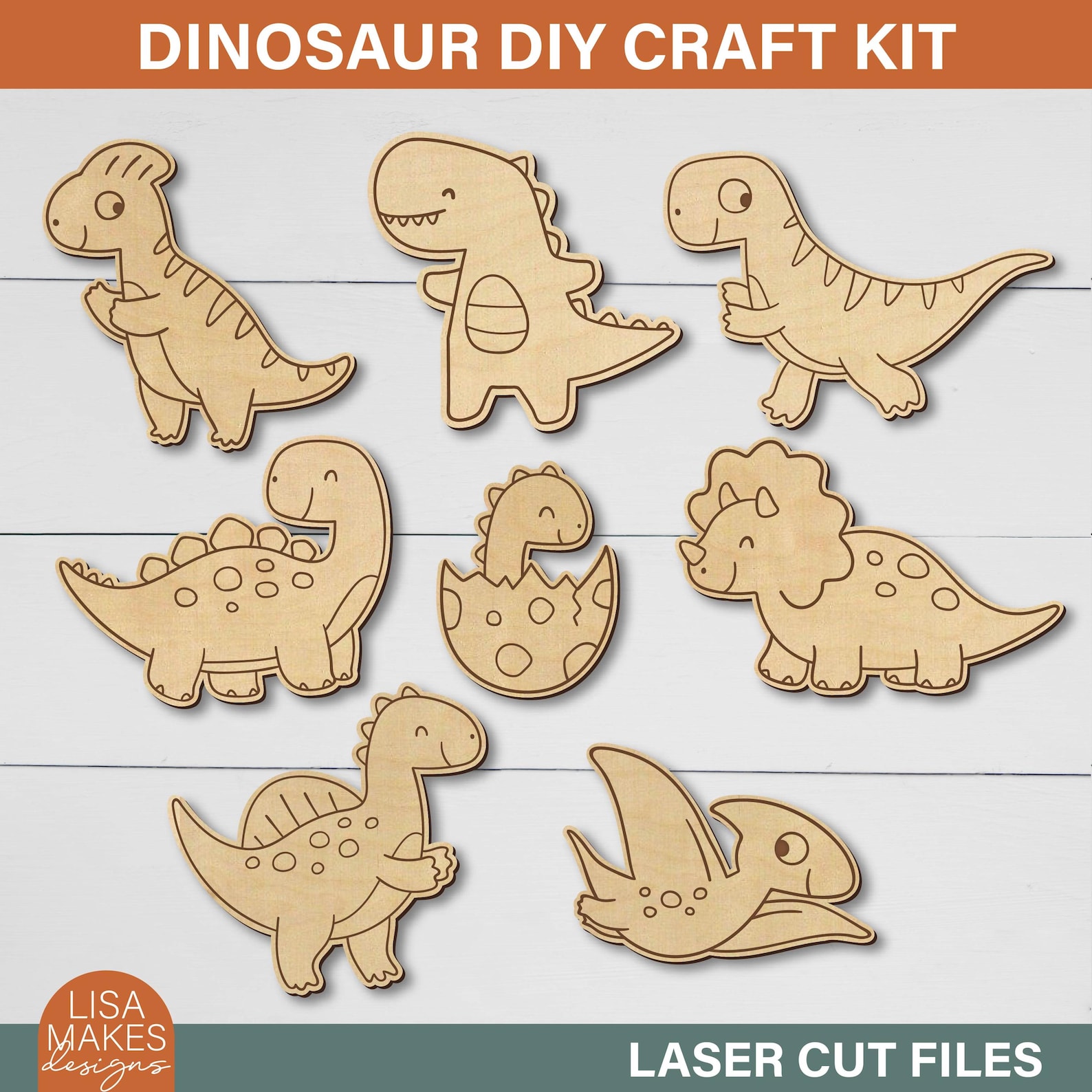 Dinosaur Svg DIY Craft Kit for Kids Wooden Dinosaur DIY Coloring Set ...