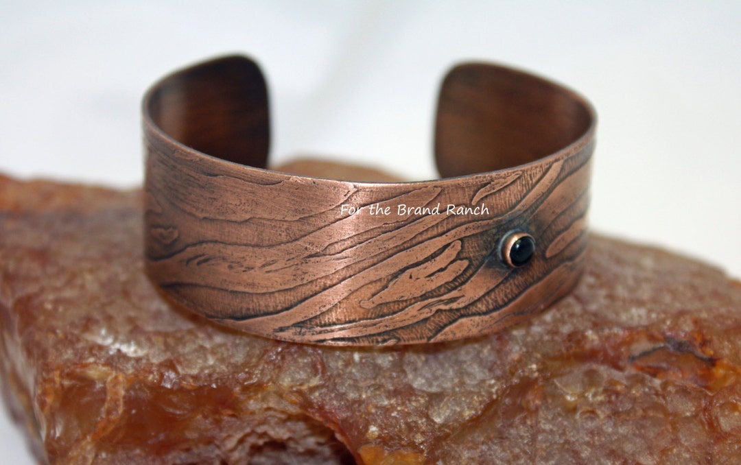 Etched Animal Print Copper Cuff With Black Onyx - Etsy