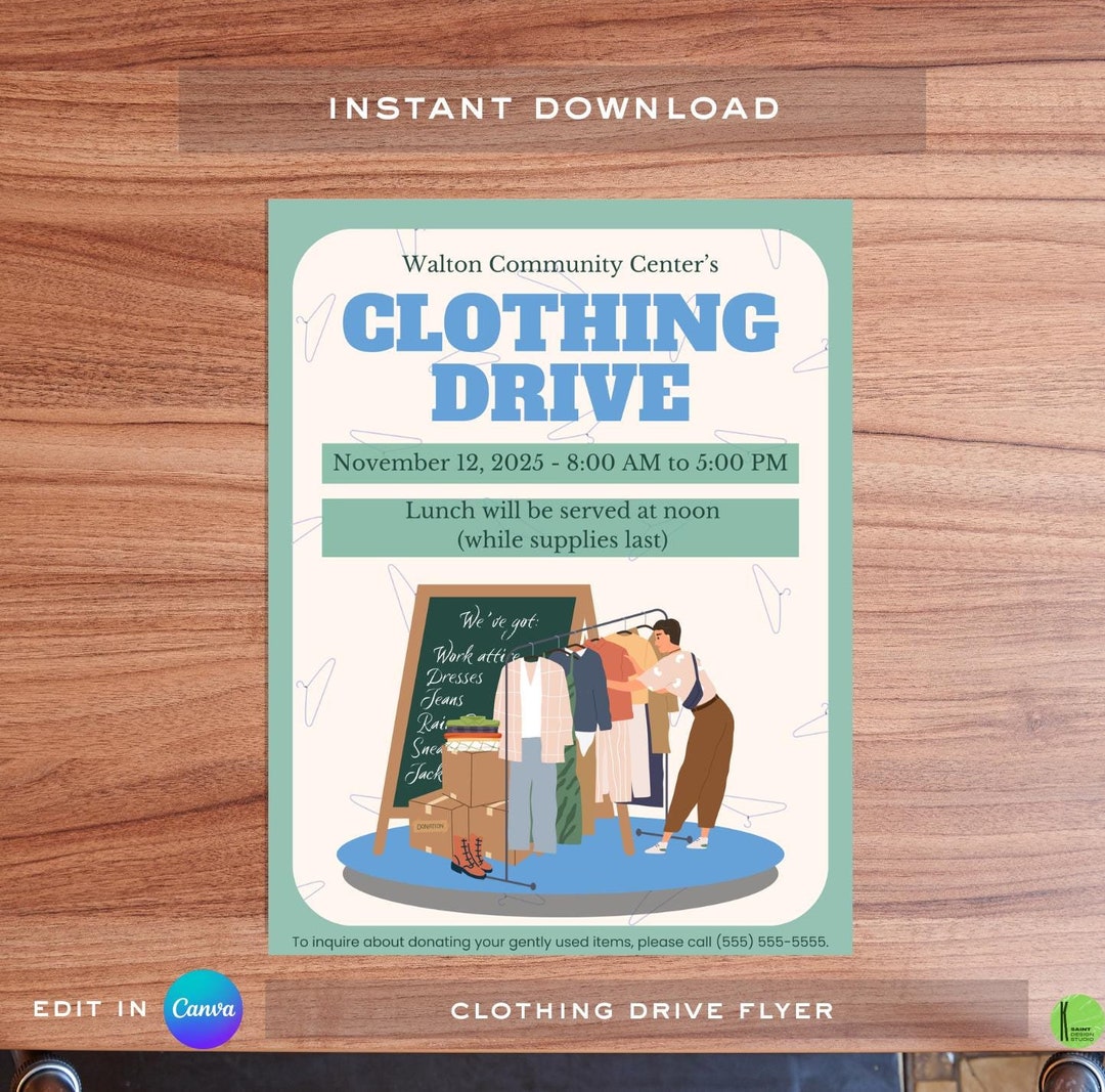 Clothing Drive Flyer Template, Community Outreach Flyer, DIY Instant ...