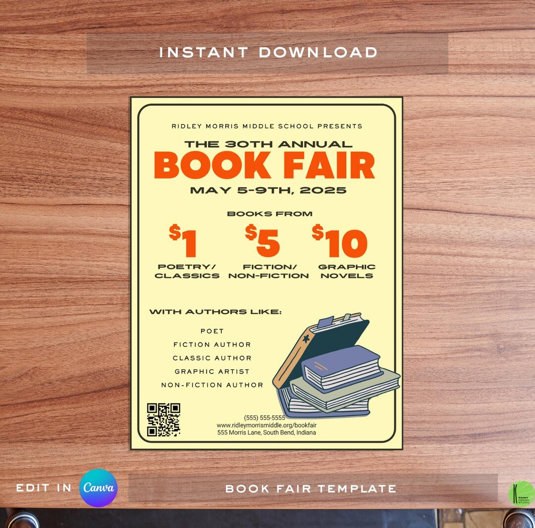 Book Fair Template, School Flyer Template, DIY Instant Download ...