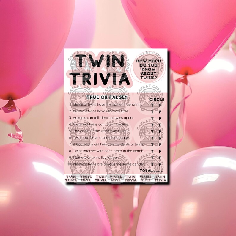 PDF: Twin Trivia, Baby Shower Game Printable W/ Answer Key, 14 ...
