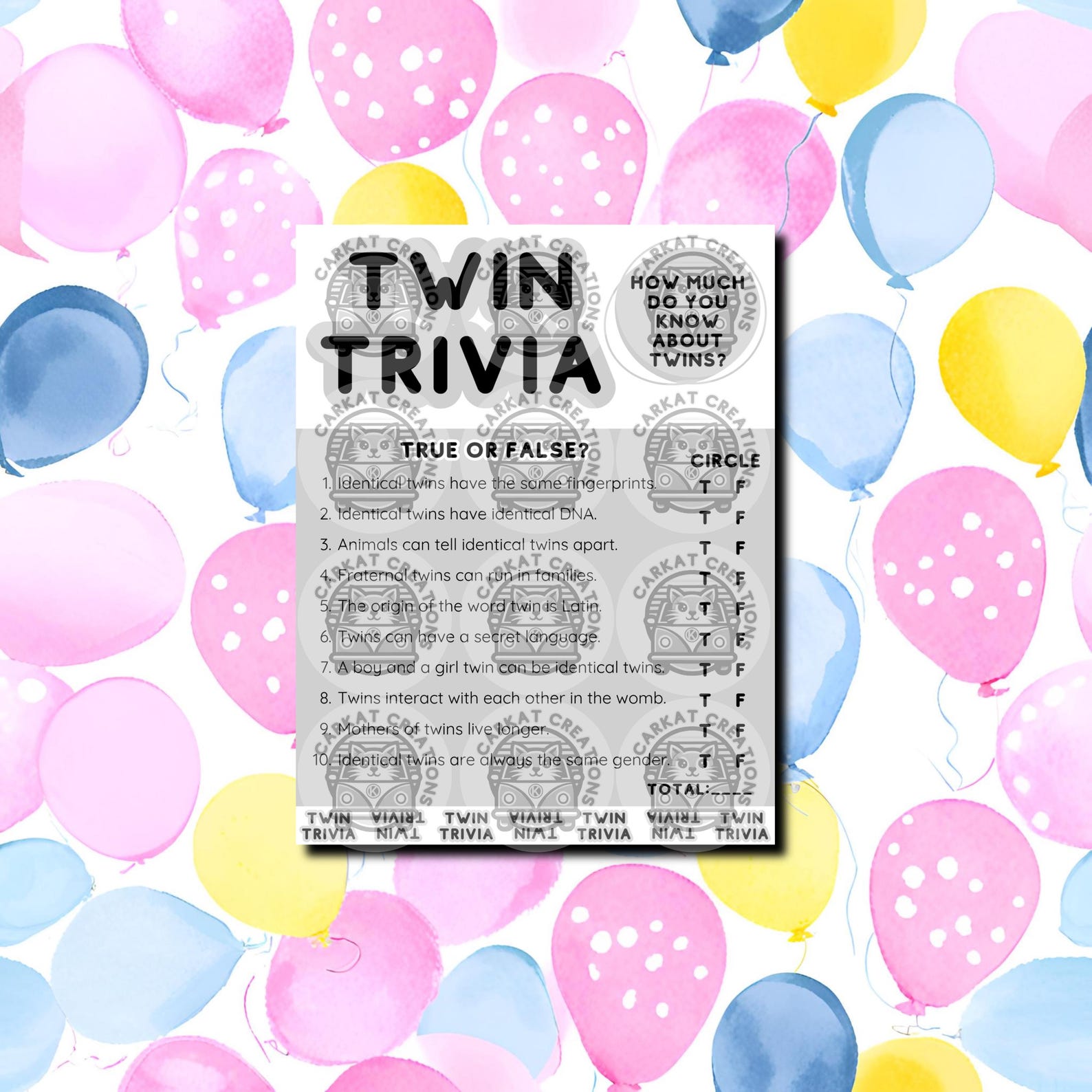 PDF: Twin Trivia, Baby Shower Game Printable W/ Answer Key, 14 ...