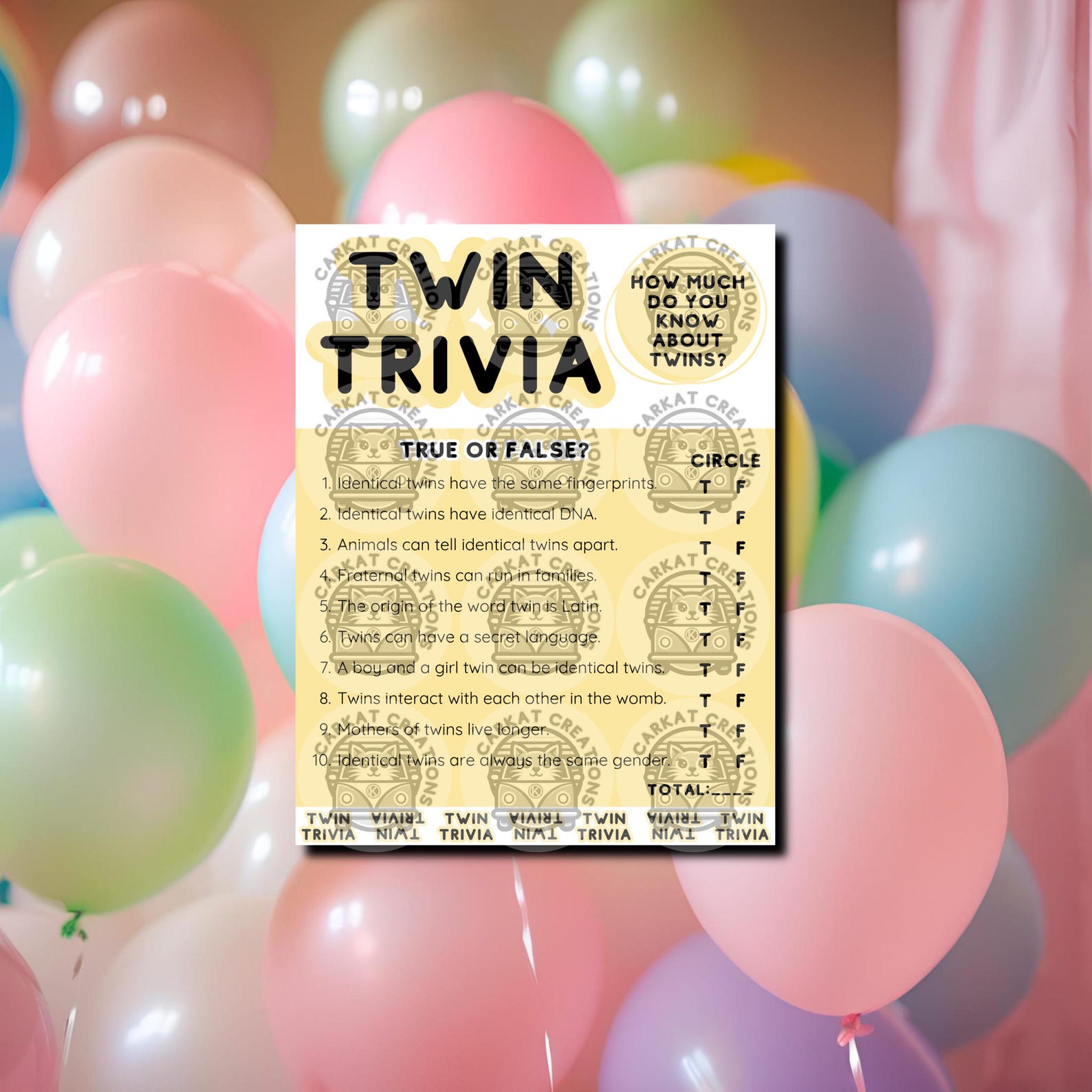 PDF: Twin Trivia, Baby Shower Game Printable W/ Answer Key, 14 ...