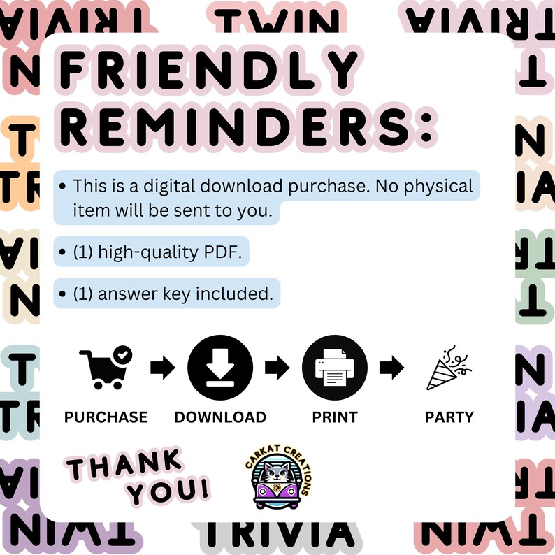 PDF: Twin Trivia, Baby Shower Game Printable W/ Answer Key, 14 ...