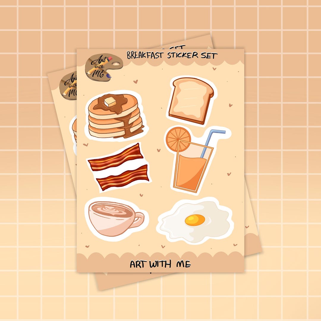 Breakfast Themed Sticker Sheet - Pancakes, Bacon, Coffee, and More ...