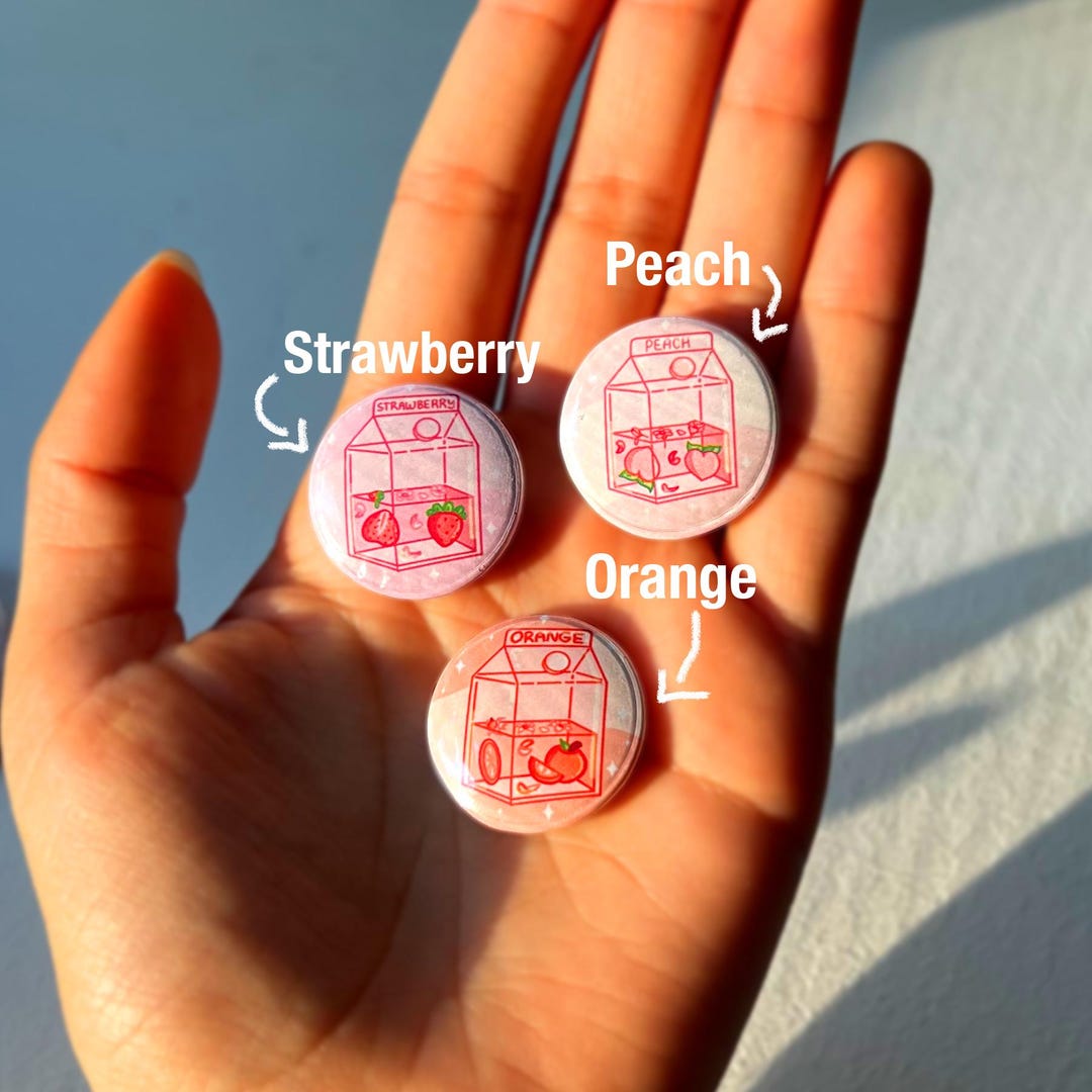Kawaii Fruit Milk Pins - Orange, Peach, Strawberry Button Set | Cute ...