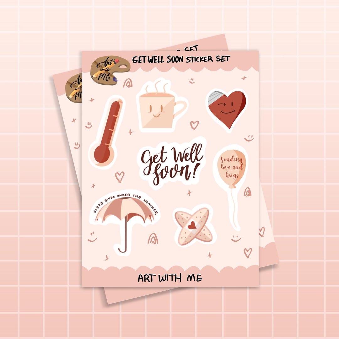 Get Well Soon Sticker Sheet | Encouraging & Cheerful Stickers for ...