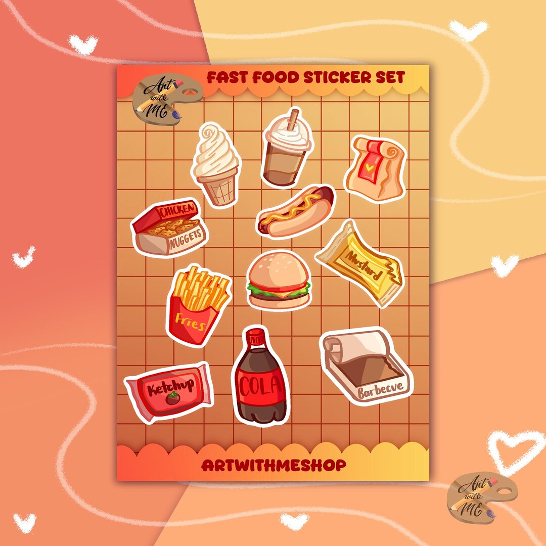 Fast Food Sticker Sheet – Glossy Waterproof Stickers of Burgers, Fries ...