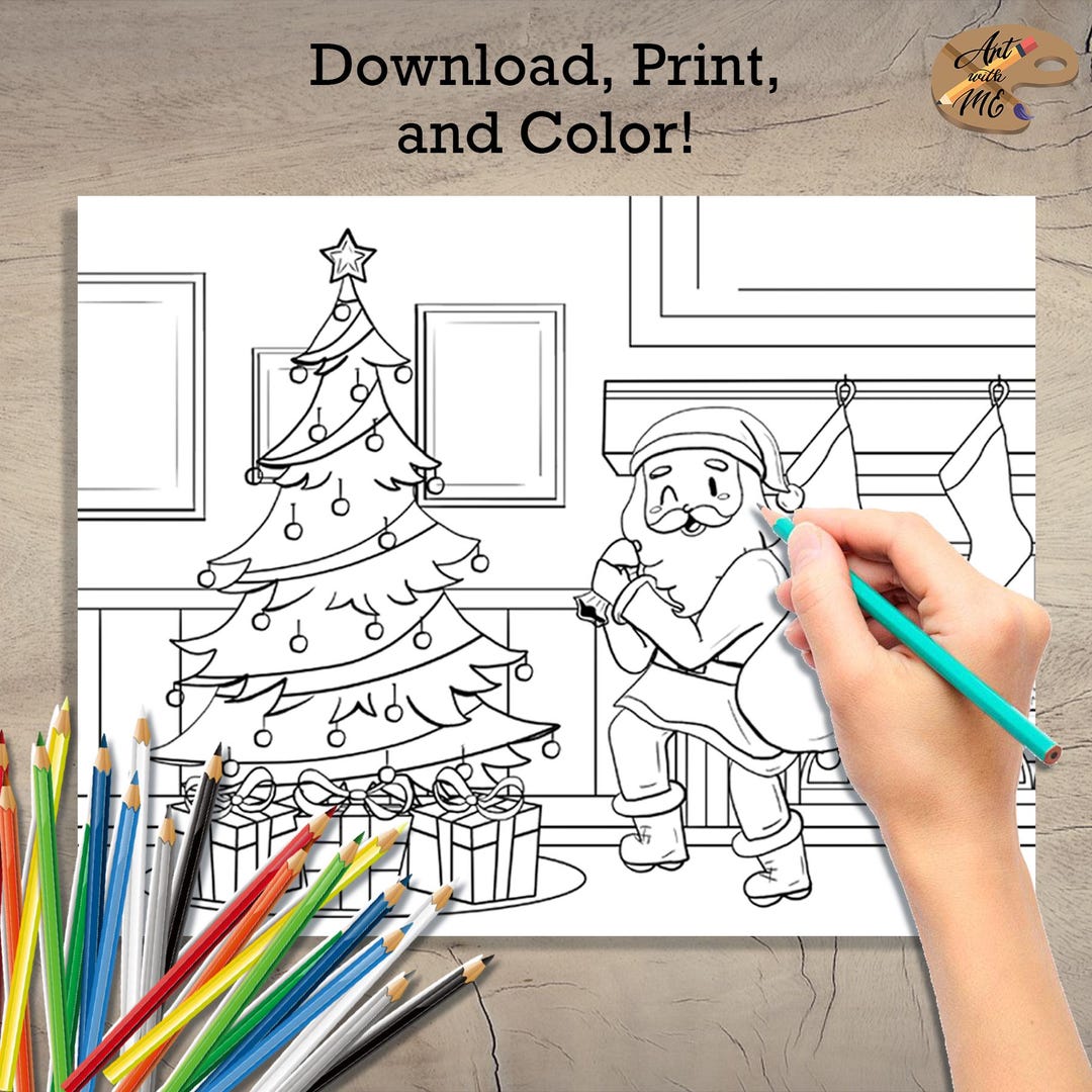 Santa Christmas Coloring Page | Holiday Digital Download | Festive ...