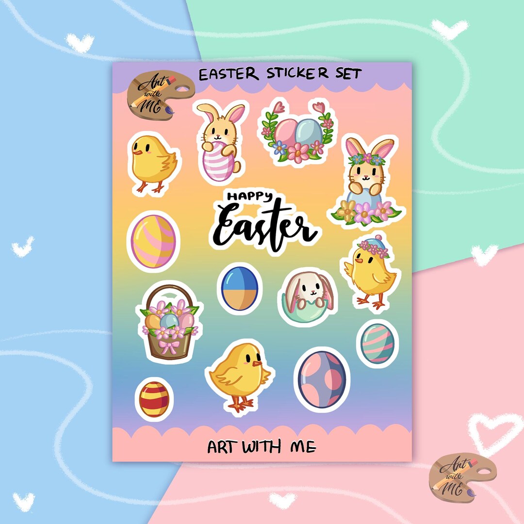 Easter Sticker Sheet - Cute Bunnies, Eggs, Chicks & Spring Flowers ...