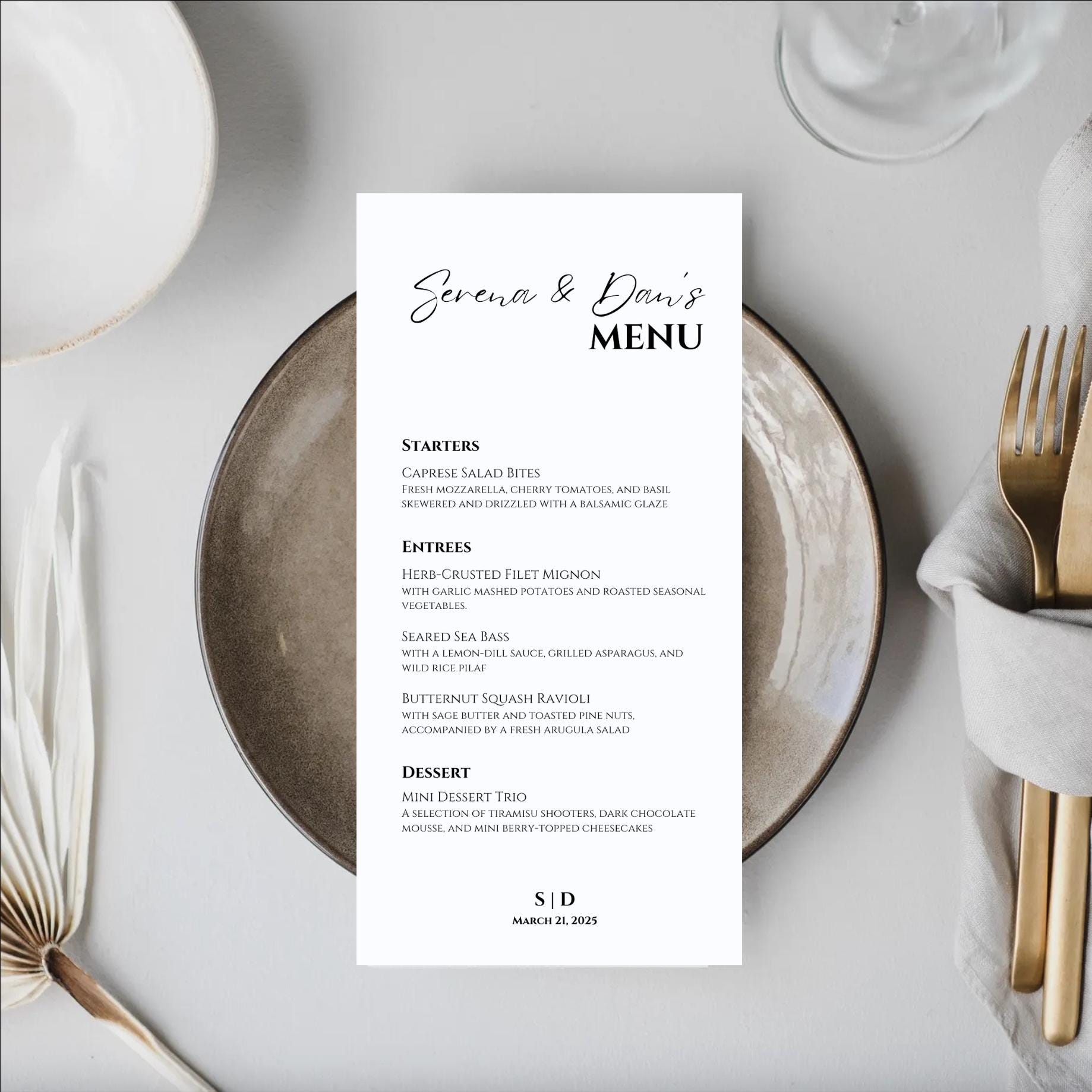 Minimalist Wedding Menu Card Template, Printable Wedding Tall Menu ...