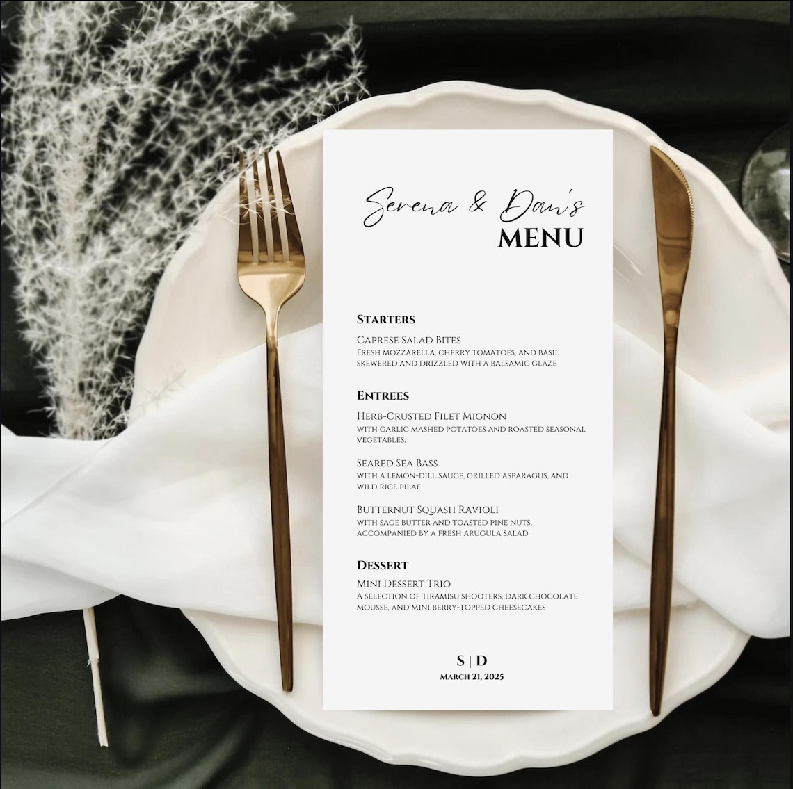 Minimalist Wedding Menu Card Template, Printable Wedding Tall Menu ...